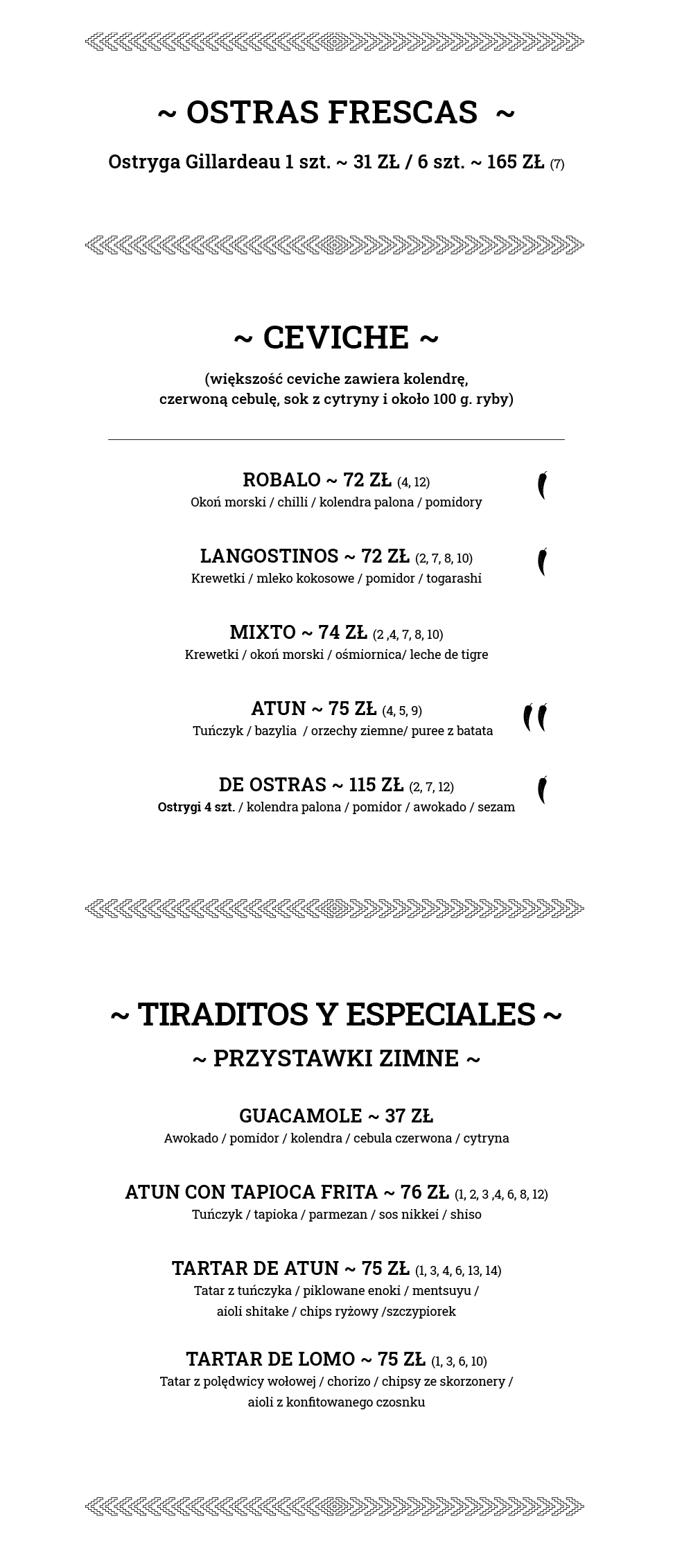 Menu – Ceviche Bar